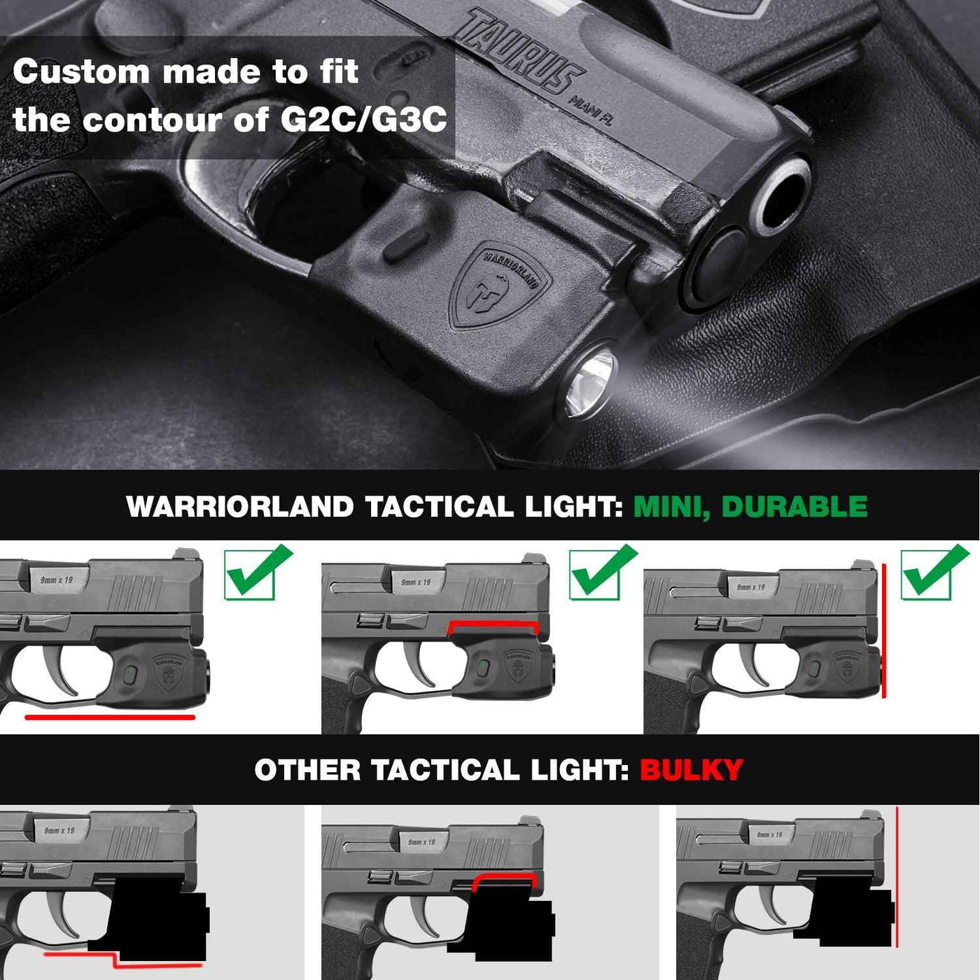 Mini Gun Light with Kydex Holster Tailored Made for Taurus G2C / Tauru