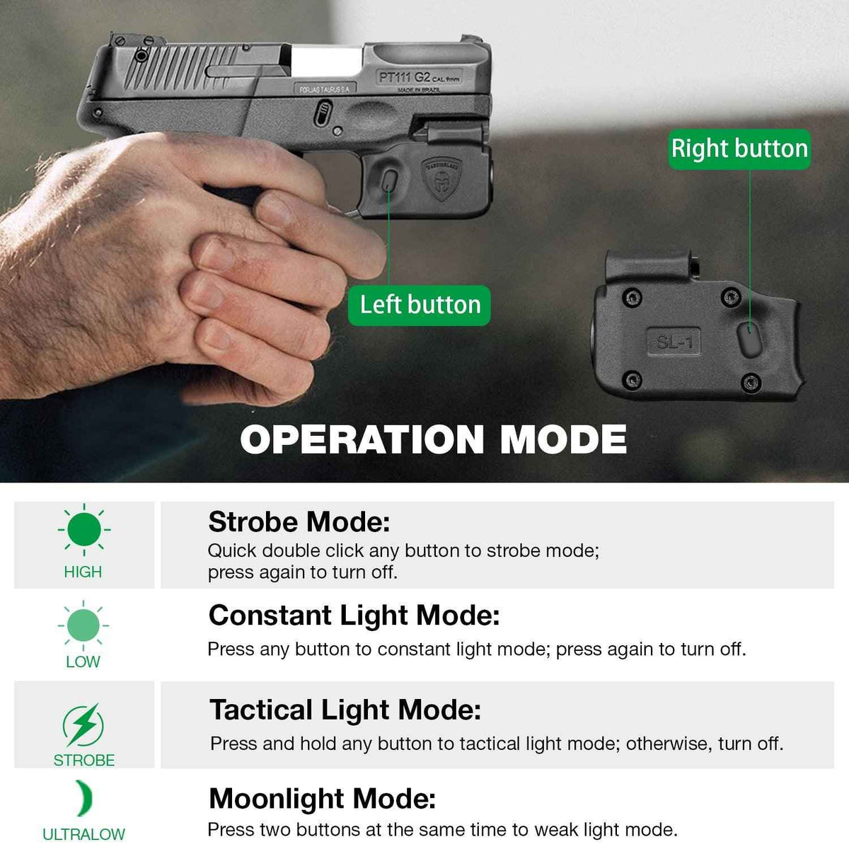Mini Gun Light with Kydex Holster Tailored Made for Taurus G2C / Tauru